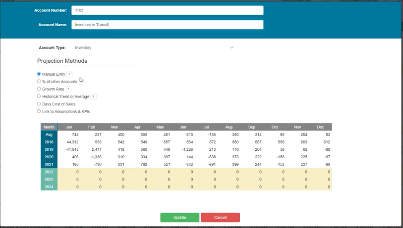 Entering data manually into the Balance Sheet